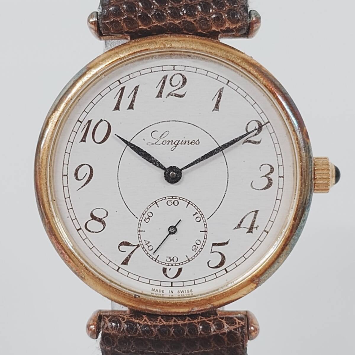 【やや傷や汚れあり】1円~【実動】ロンジン LONGINES Ref.3207.846 Cal.L846.4 手巻き メンズ腕時計 ホワイト文字盤 ラウンド スモセコ スイス製 3針 ...