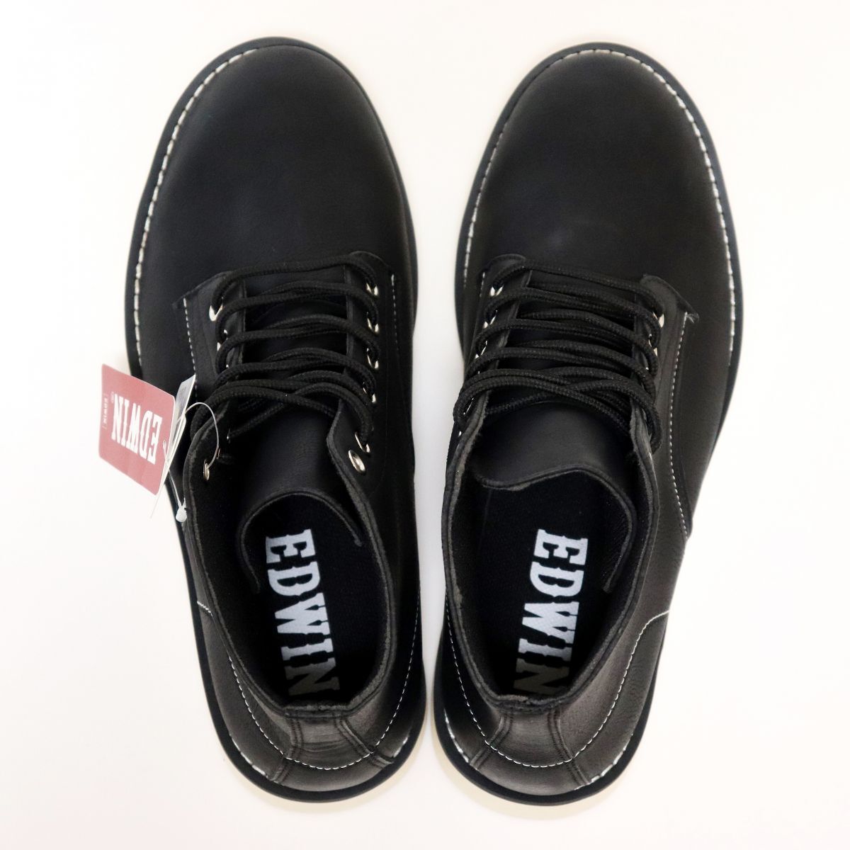 【未使用】☆エドウィン EDWIN 新品 メンズ 定番 カジュアル ステッチレース 皮革 レザー シューズ ブーツ 靴 黒 27CM [EDW7925-BLK-270] 一 十☆QWERの落札 ...