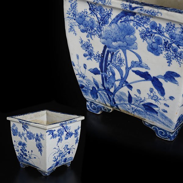 【傷や汚れあり】【加】932e 染付 外縁 花鳥図 四方鉢 幅 約22,2cm / 植木鉢 盆栽 盆栽鉢の落札情報詳細 - Yahoo ...