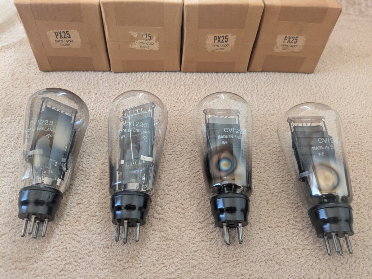 【全体的に状態が悪い】England MAZDA PP5/400 PX25 CV1223 ナス管 真空管 4本 導通確認OK（テレフンケン ...