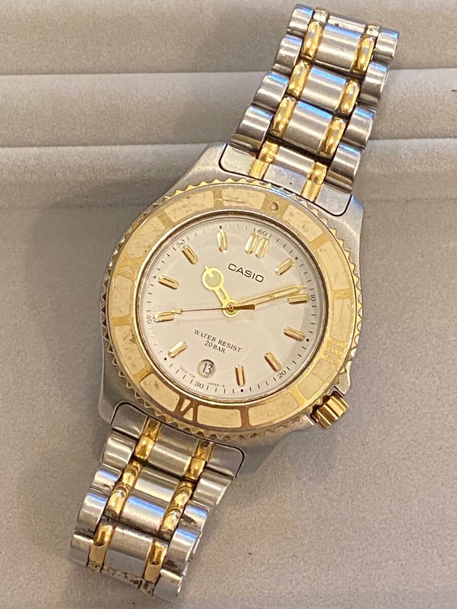 【傷や汚れあり】CASIO カシオ 708 MD-729 クォーツ QZ 3針 デイト 腕時計 白文字盤 中古品 動作未確認 現状品 管 ...