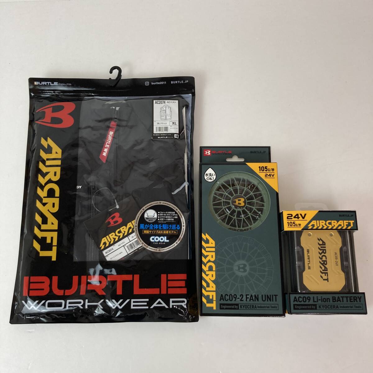 【未使用に近い】04wy11344 【未使用】バートル 空調ベストXL ＆ ファン ＆ バッテリー セット BURTLE AC2074 AC09 AC09-2 中古品の落札情報詳細 ...