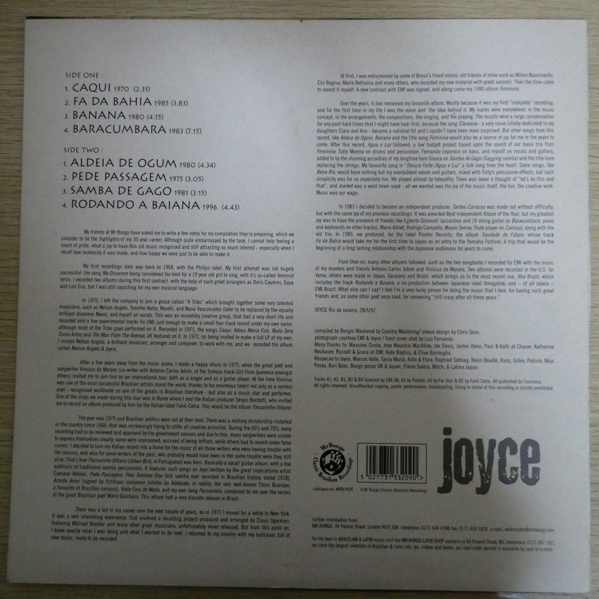 【やや傷や汚れあり】LP3281☆UK/Mr Bongo「Joyce / The Essential Joyce 1970-1996 / MRBLP009」の落札情報詳細 - Yahoo ...