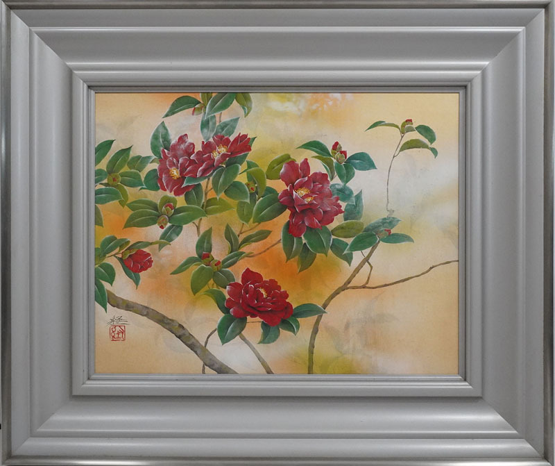 【真作】【WISH】今井文二 「卓上」10号大 日本画 共シール 薔薇 〇創画会准会員 創画会賞 京都日本画家協会選抜展賞 #19115808 ...