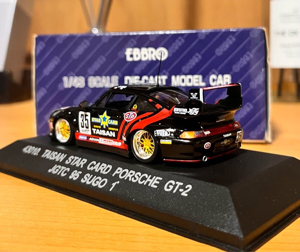 【目立った傷や汚れなし】エブロ 1/43 TAISAN STAR CARD PORSCHE GT2 JGTC 95 SUGO 1 タイサン ...