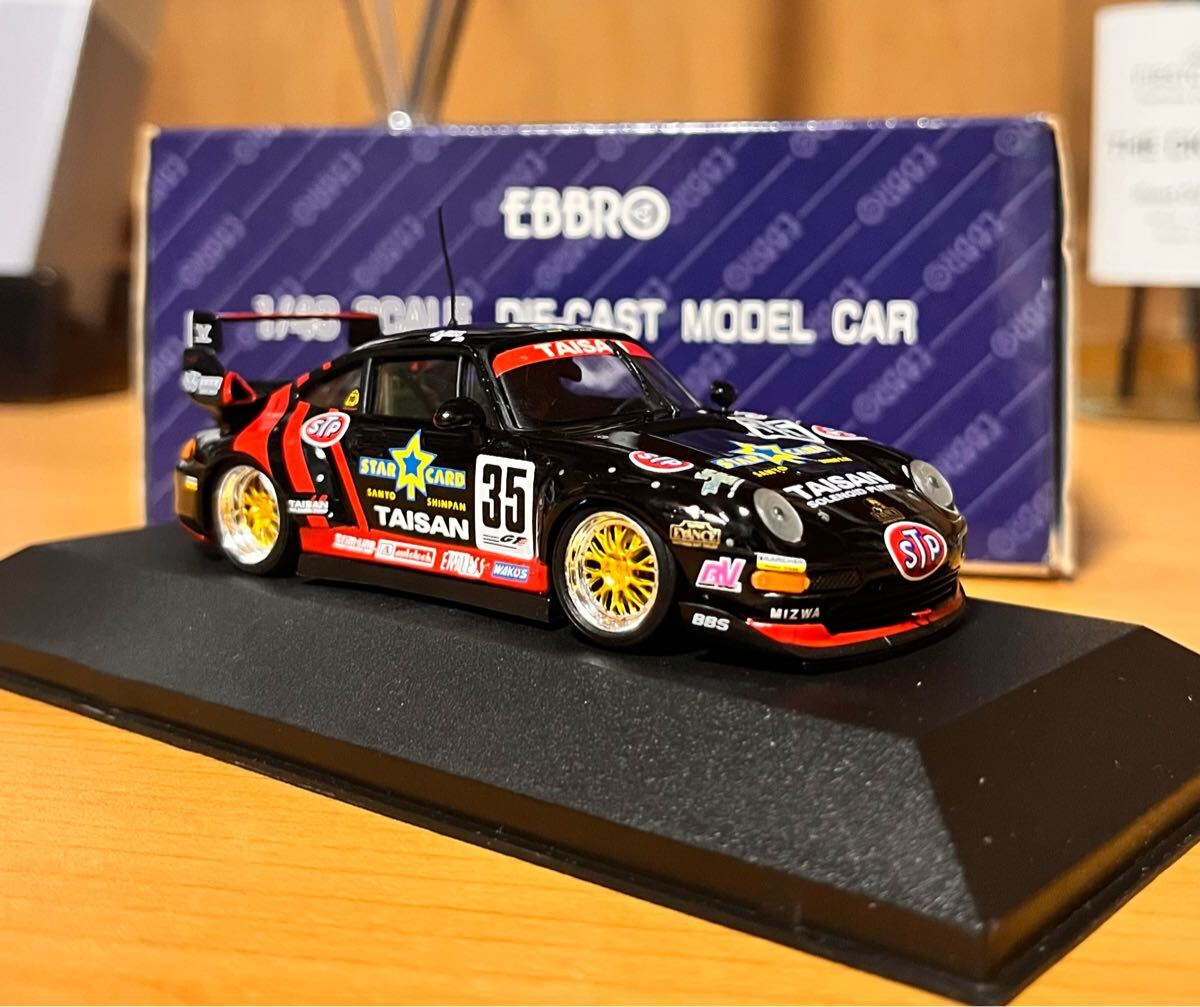 【目立った傷や汚れなし】エブロ 1/43 TAISAN STAR CARD PORSCHE GT2 JGTC 95 SUGO 1 タイサン ...