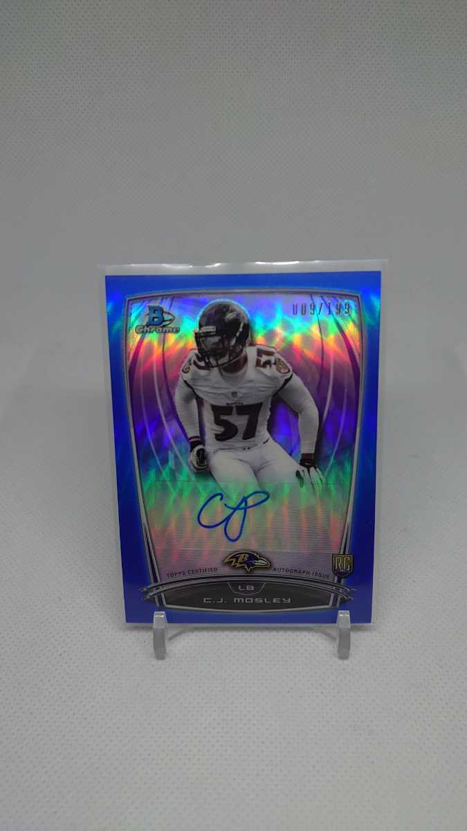 2014 Bowman Chrome Rookie Autographs Blue Refractors C.J. Mosley Ravens ...