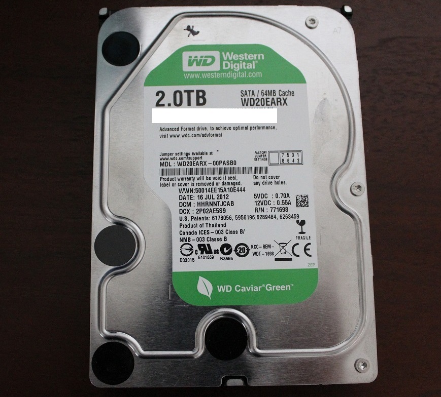 SATA HDD 3.5inch WD20EARX 2TB WESTERN DIGITALの落札情報詳細 - ヤフオク落札価格検索 オークフリー