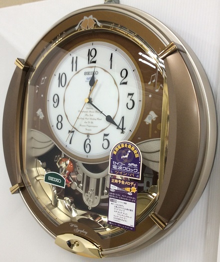 【新品】ZJ2246【未使用/取説付き】SEIKO セイコー からくり電波時計 AM214S 掛時計 メロディー7曲 ウェーブシンフォニー ...