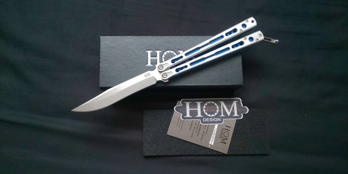 【未使用】Hom Design Chimera Plus Balisong Knife Satin Ti/Blue G-10 (4.75 ...