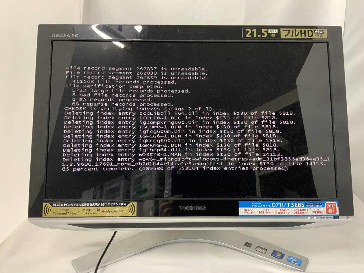 【傷や汚れあり】33 TOSHIBA REGZA PC T711/D3EBS Celeron B815 メモリ 8GB HDD 750GB 1円スタート 在庫処分 一体型デスクトップパソコンの ...