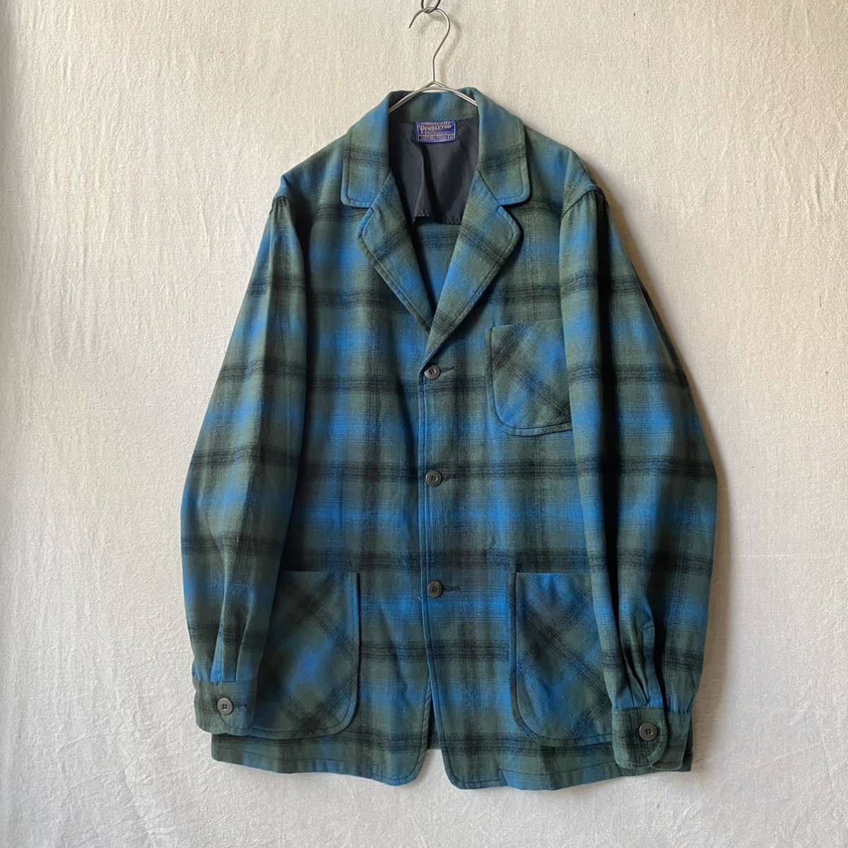 【やや傷や汚れあり】【オンブレ】50s PENDLETON ジャケット / M チェック シャドー テーラード シャツ USA製 ビンテージ 40s 60s O2-11028-0748 ...