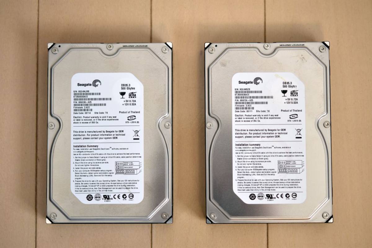 【やや傷や汚れあり】★☆IDE接続 3.5インチ HDD 500GB×2台（SEAGATE ST3500830ACE×2）☆★の落札情報詳細 ...