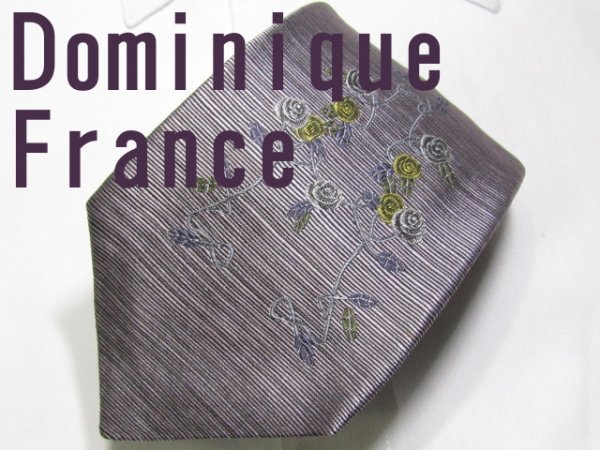 【目立った傷や汚れなし】D 829 ドミニックフランスDominique France PARIS ネクタイ パープル 光沢 刺繍 花柄 ...