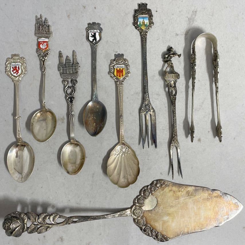 【やや傷や汚れあり】NN0707 212 遺品整理 蔵出し ANTIKO ドイツ フォーク スプーン シュガースプーン など 銀製 SILVER 800 まとめて 重量 156g 1円スタート ...