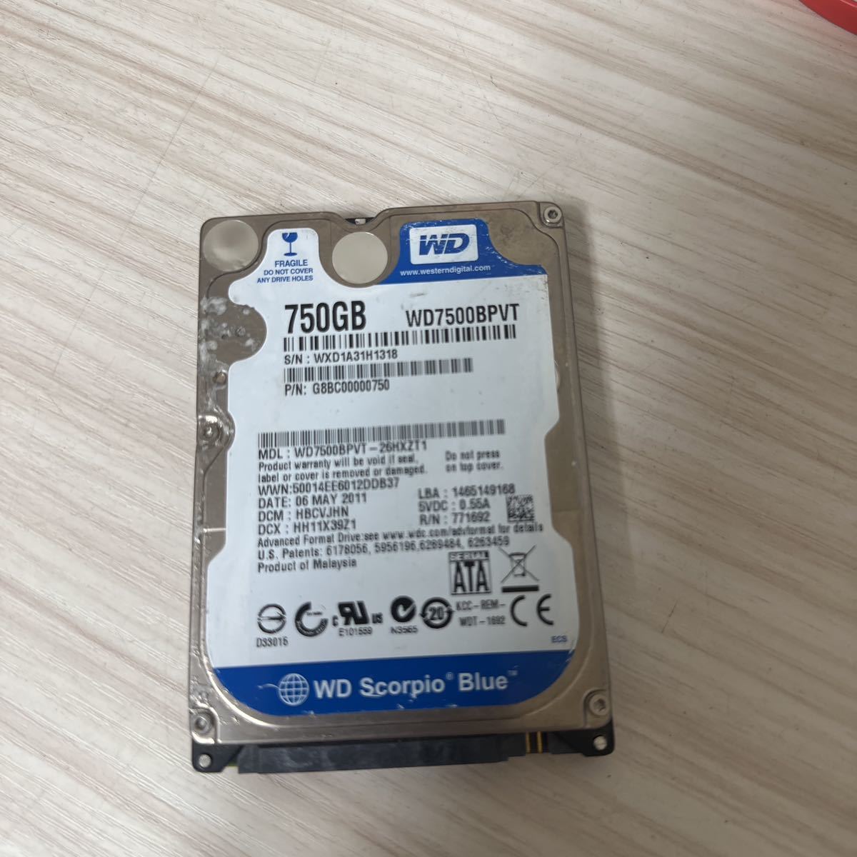 【未使用に近い】W77:【動作保証/使用0時間】WD 750GB HDD WD7500BPVT-26HXZT1 2.5インチ 9.5mm厚 ...