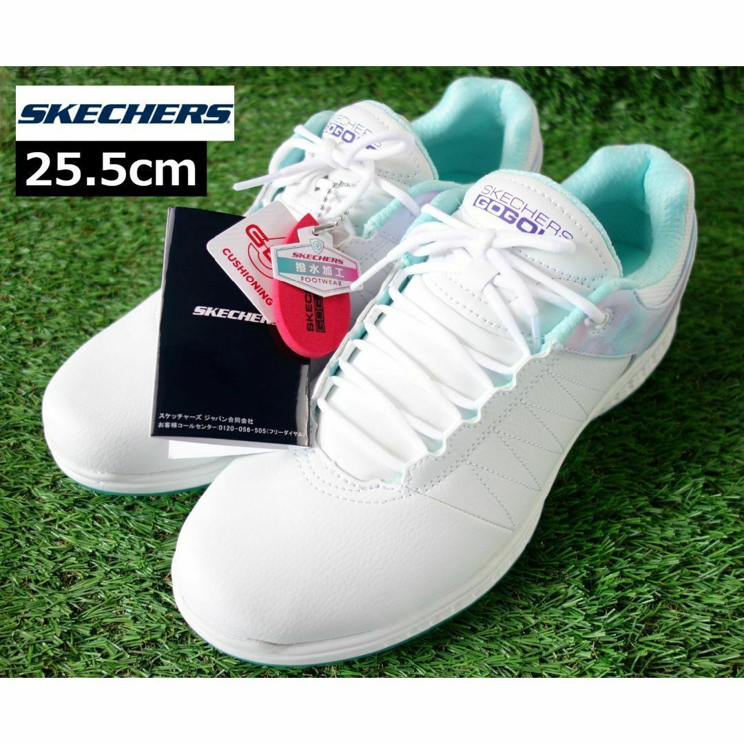 【未使用】【未使用訳あり】 SKECHERS GOLF 撥水加工 スパイクレスゴルフシューズ 25.5cm ホワイト×マルチ 5GEN ...