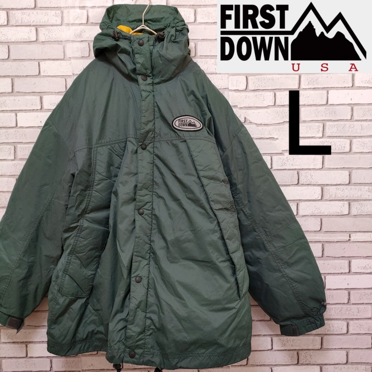 【やや傷や汚れあり】FIRSTDOWN（ファーストダウン）2重構造ダウンジャケット L ダークグリーン&イエロー（Ju3）厚手中綿ナイロンジャケットNo.FD-44074 水甚の落札情報詳細 ...