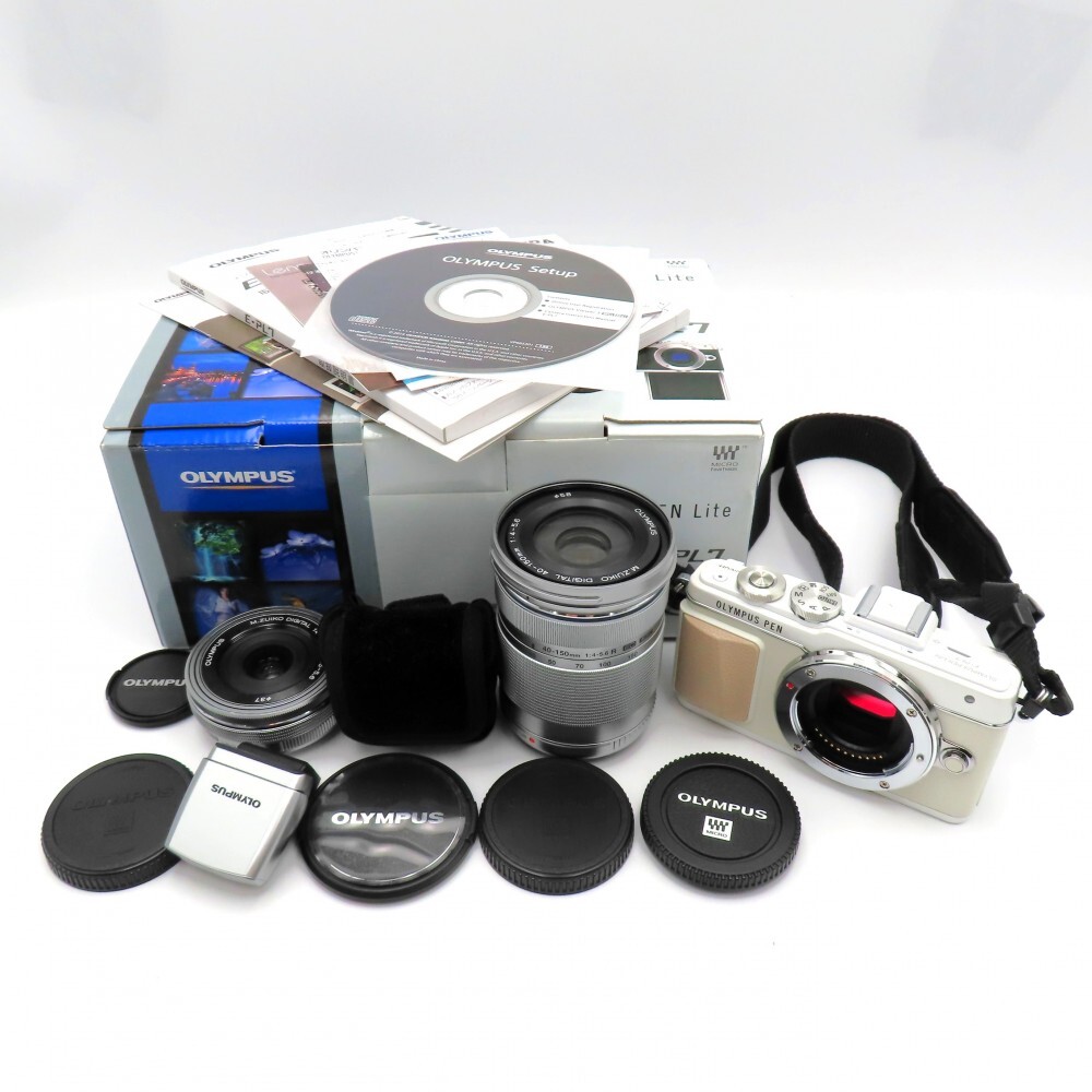 【全体的に状態が悪い】1円〜 OLYMPUS オリンパス PEN Lite E-PL7 一眼レフカメラ 14-42mm 1:3.5-5.6 40-150mm 1:4-5.6 箱付 動作未確認 ...
