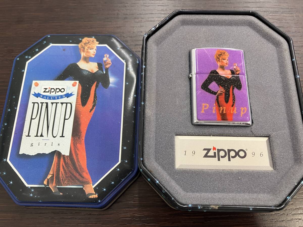 【やや傷や汚れあり】＃4695【当時物】ZIPPO ジッポ ライター PINUP GIRLS ピンナップガール シルバー 1996年 オイル ...