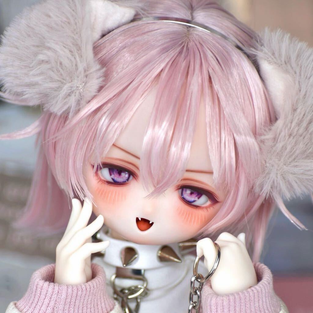 【未使用に近い】【nene*moon】DDH-01(SW/セミホワイト肌) カスタムヘッドソフビ盛り+セット済みウィッグ+舌パーツ+自作アイ3 ...