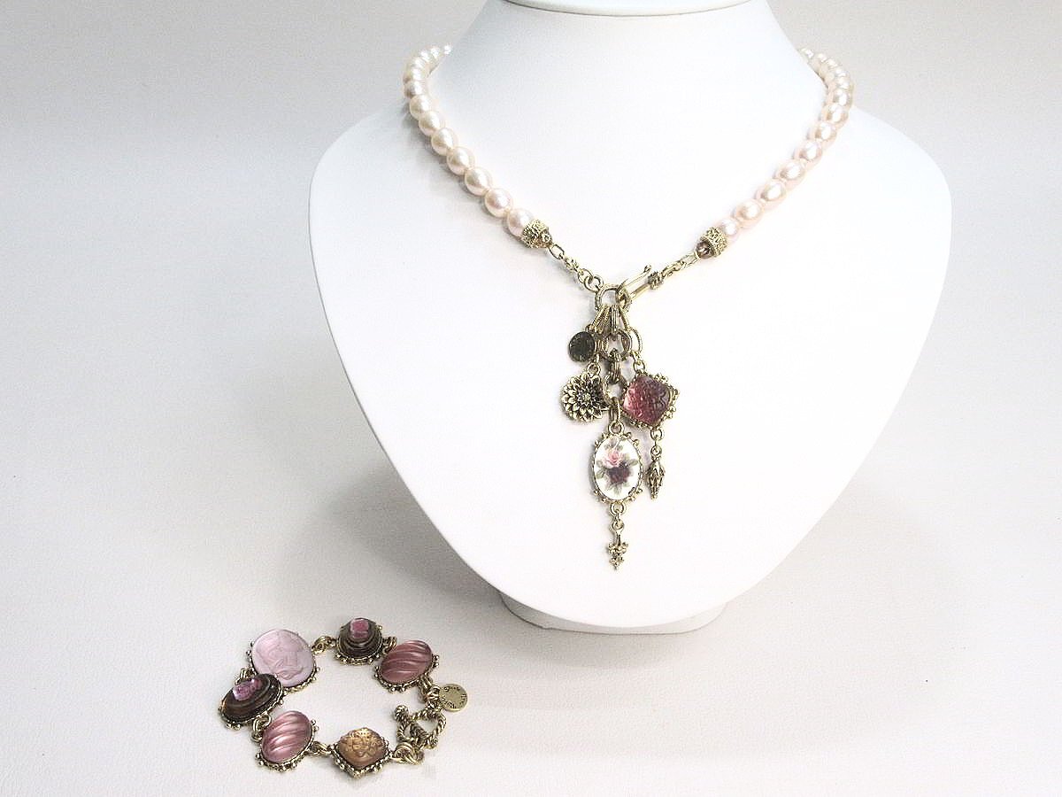 【やや傷や汚れあり】1円～ Robin Steele / ロビンスティール パール アンティーク ヴィンテージ カメオ エンボス ネックレス ブレスレット セットの落札情報詳細 - ヤフオク ...