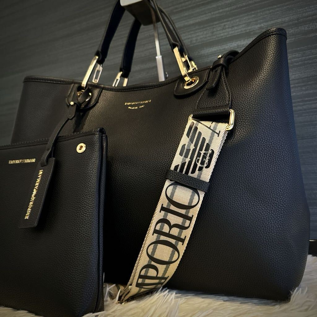 【未使用に近い】 未使用級/2way/A4可 EMPORIO ARMANI トートバッグ ショルダーバッグ ロゴショルダー 小物ポーチ付き エンポリオアルマーニ メンズ 黒の落札情報詳細 ...