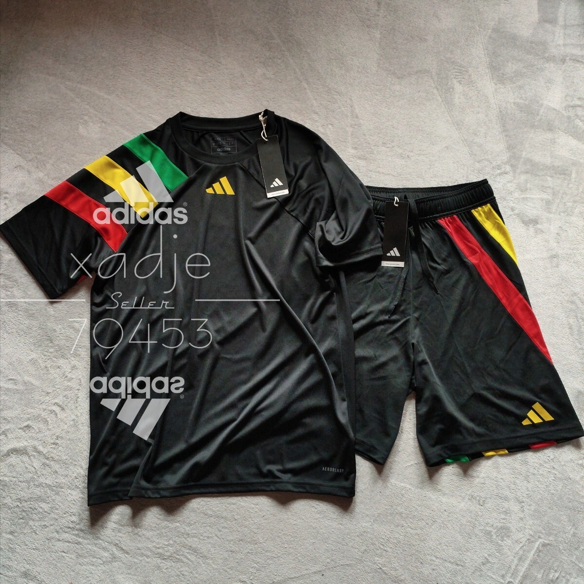 【未使用】新品 正規品 adidas アディダス 上下セット Tシャツ ハーフパンツ ロゴ プリント セットアップ 三本ライン 黒 ブラック ラスタカラー 2XLの落札情報詳細 - ヤフオク ...