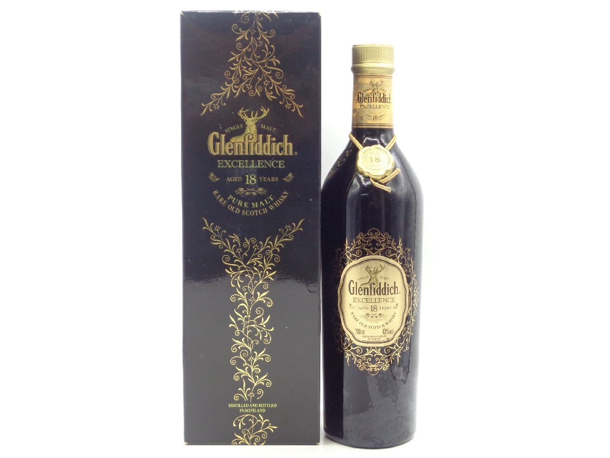 【やや傷や汚れあり】【1円】～GLENFIDDICH EXCELLENCE 18年 グレンフィディック エクセレンス レア オールド スコッチ ウイスキー 700ml 43% 箱入 未開封 古 ...