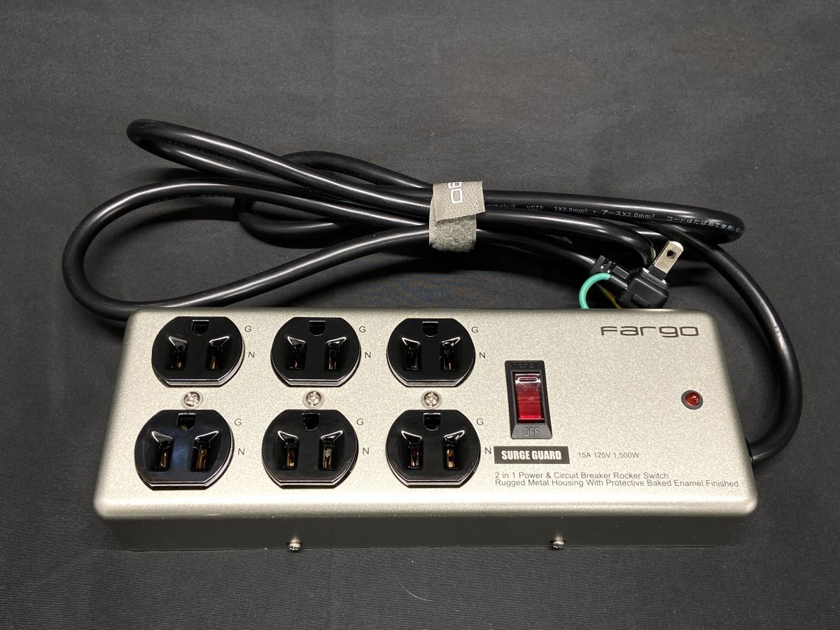 【目立った傷や汚れなし】【G444】Fargo ファーゴ シルバー スチールタップ AC6個口 3ピン PT406SV 電源タップ 延長コード コンセント 15A 125V 1500W ...