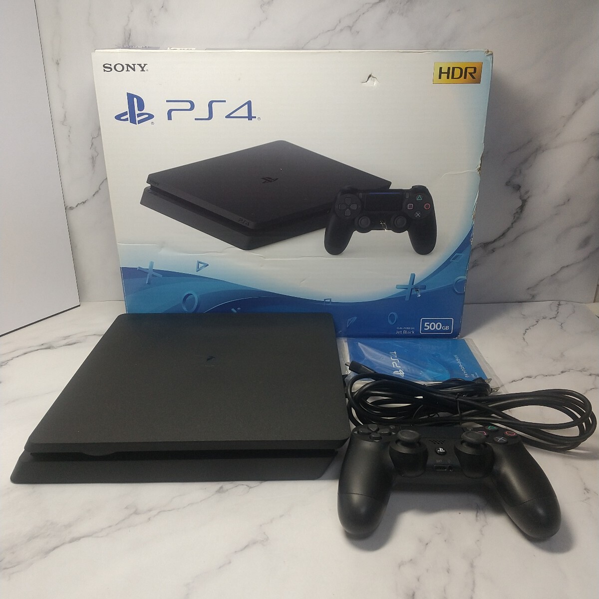 【やや傷や汚れあり】770同梱NG SONY PlayStation4 CUH-2100A B01 ジェットブラック 本体 コントローラー 箱 HDR対応 500GB PS4 プレイ ...