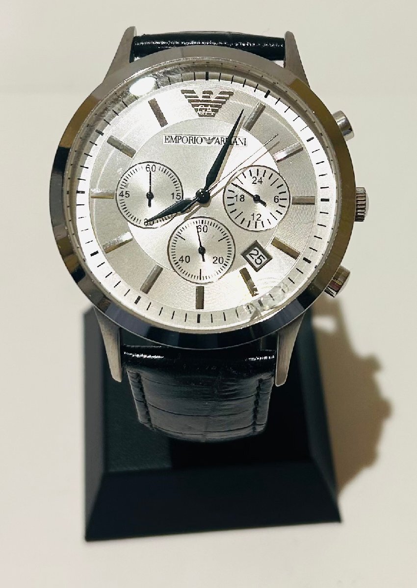 【傷や汚れあり】【GMF-1492】【1円～】EMPORIO ARMANI エンポリオアルマーニ AR-2432 腕時計 デイト クロノグラフ ...