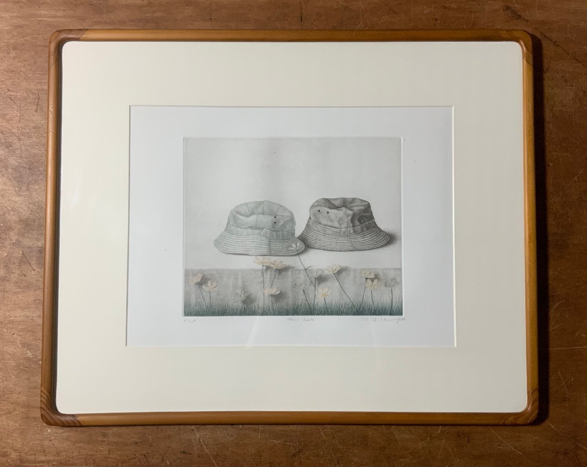 【やや傷や汚れあり】BA2064 送料込 Kyu-Baik Hwang 黄圭伯 two hats 限定100部 銅版画 エッチング 約4号 ...