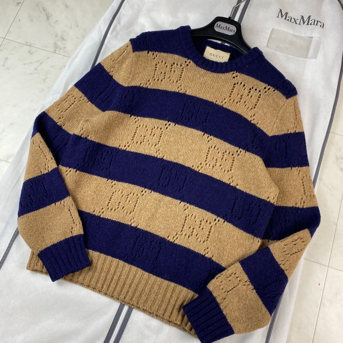 【目立った傷や汚れなし】GGパンチング GUCCI グッチ ニット セーター ウール デカロゴ ボーダー ネイビー 紺 ベージュ メンズ 紳士服 GG柄の落札情報詳細 - Yahoo ...