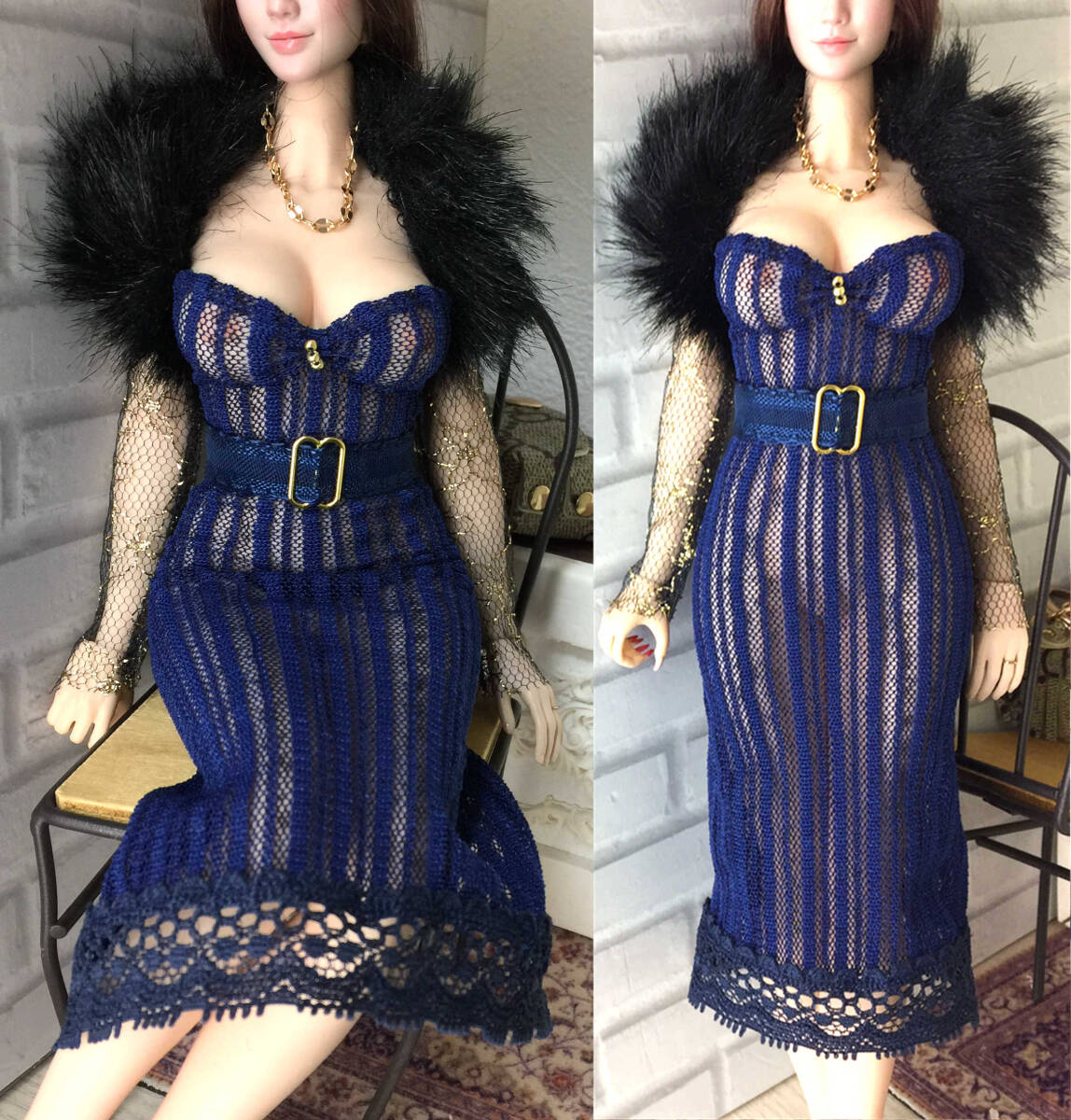 【未使用】4点セット ネイビー色ストライプ柄透けバックスリット洋服セット TBLeagueS42/S43/S52/S53対応サイズ1／6人形用の落札情報詳細 - Yahoo!オークション落札 ...