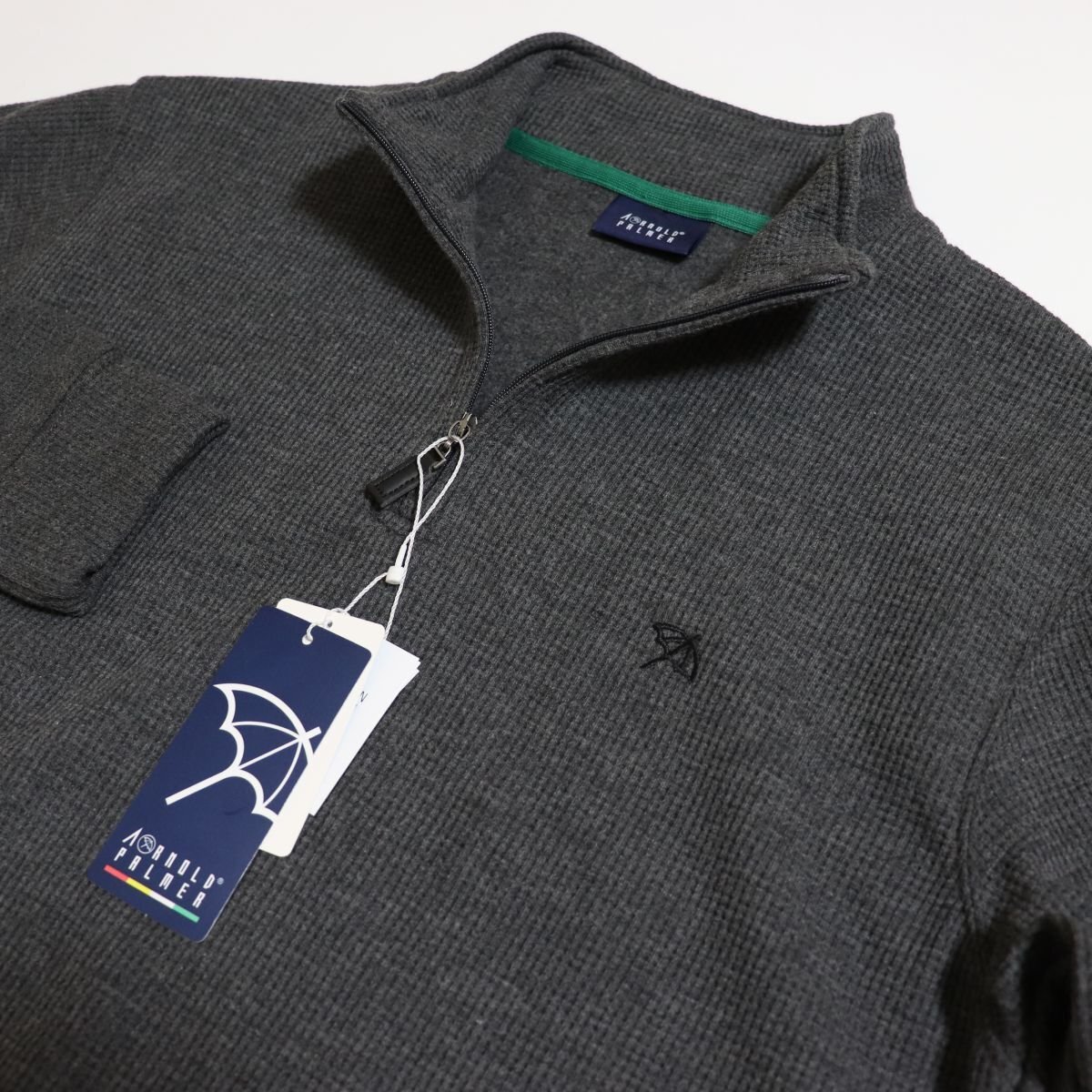 【未使用】アーノルドパーマー ARNOLD PALMER 新品 メンズ 裏起毛 ハーフジップ ワッフル トレーナー 濃灰 Mサイズ ...