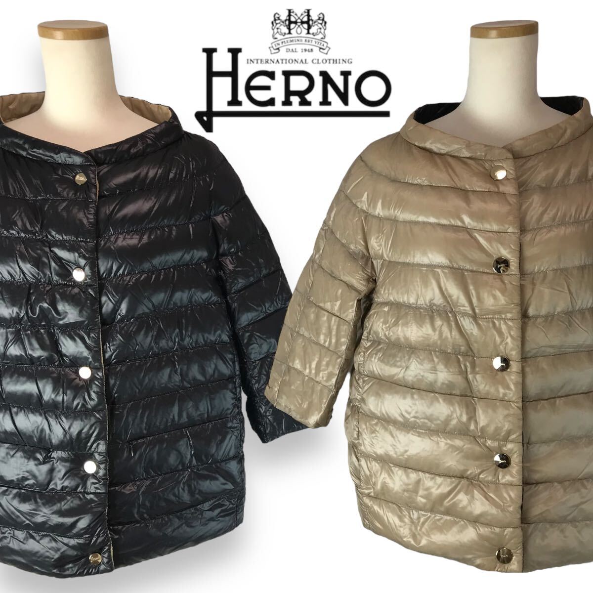 【目立った傷や汚れなし】t157 HERNO ヘルノ リバーシブル ライト ダウンジャケット ショート丈 ダウンコート ノーカラー 44 ナイロン100% アウター 正規品 軽量の落札情報詳細 ...