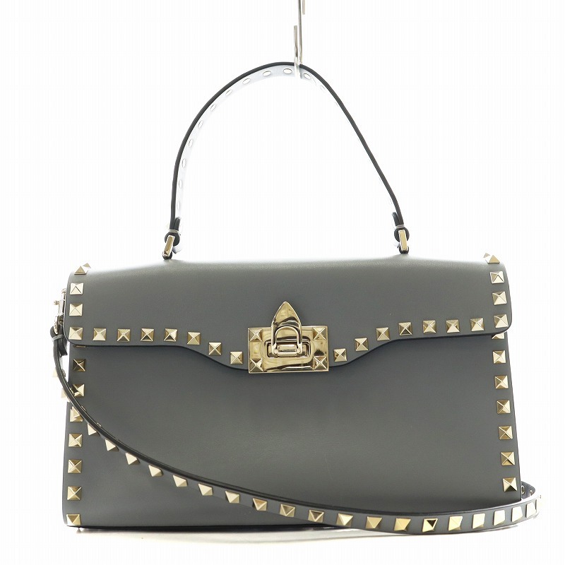 【目立った傷や汚れなし】ヴァレンティノ ガラヴァーニ VALENTINO GARAVANI ハンドバッグ ショルダーバッグ 2way スタッズ レザー グレー /AN8 D レディースの落札 ...