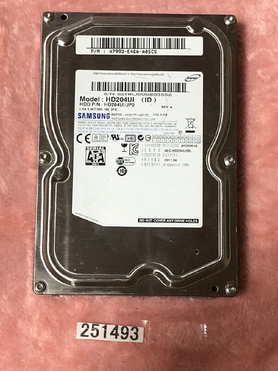 【やや傷や汚れあり】2TB SATA ハードディスク 2000GB HDD 2TB 3.5 インチ SEAGATE DESKTOP SAMSUNG HD204UI 使用時100176間時間の ...