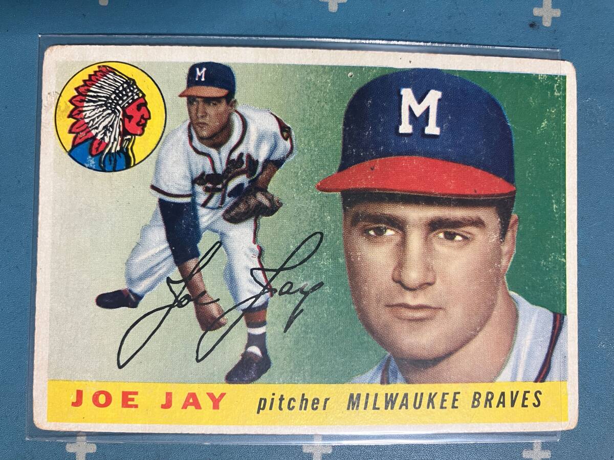 【やや傷や汚れあり】1955 Topps Baseball 本物 Vintage #134 Joe Jay Milwaukee Braves ...