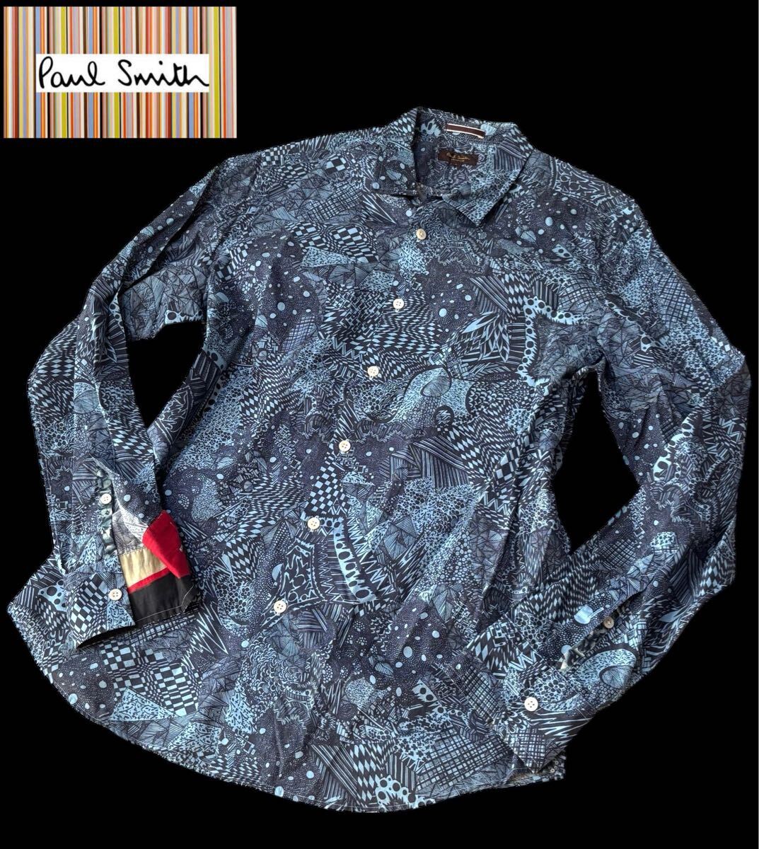 【目立った傷や汚れなし】美品/ Lサイズ Paul Smith COLLECTION ポールスミスコレクション 長袖 シャツ ドレスシャツ ペイズリー調 総柄 ブルー×ブラック系の落札情報詳細 ...