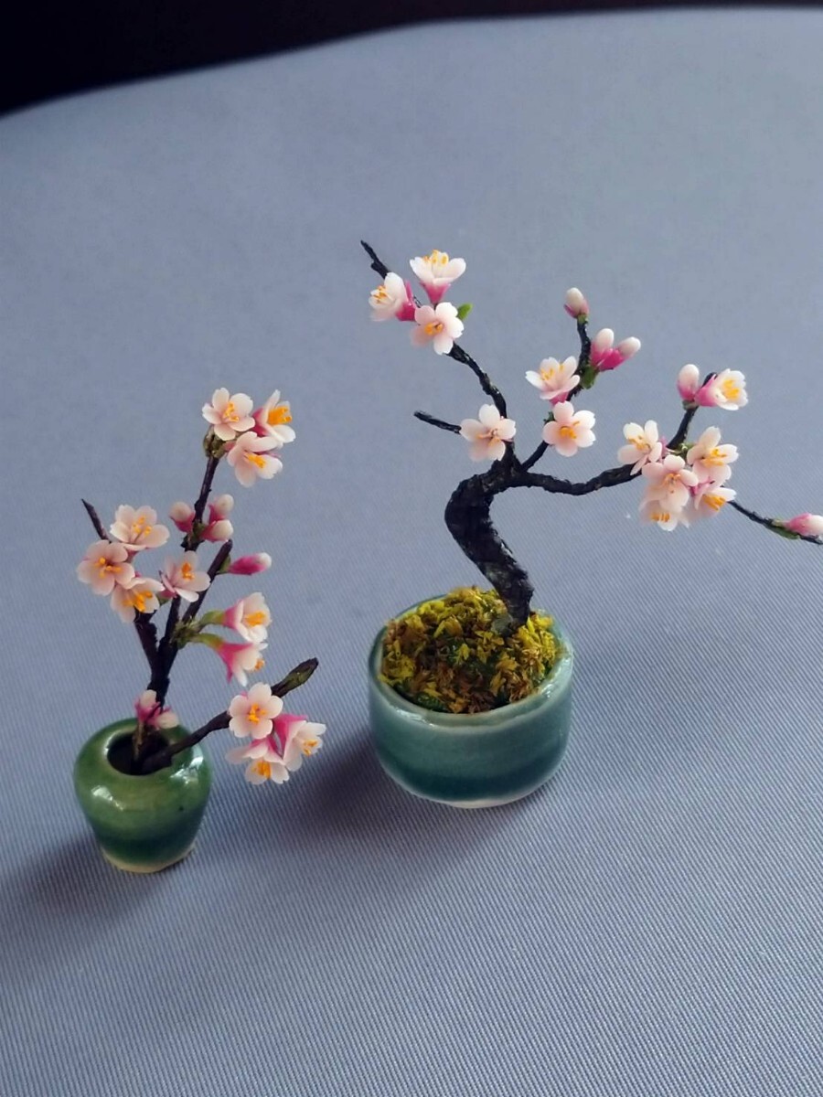 【未使用】mame ミニチュア 桜 サクラ 陶芸 織部 花瓶 cherry blossom miniature flower sakuraの ...