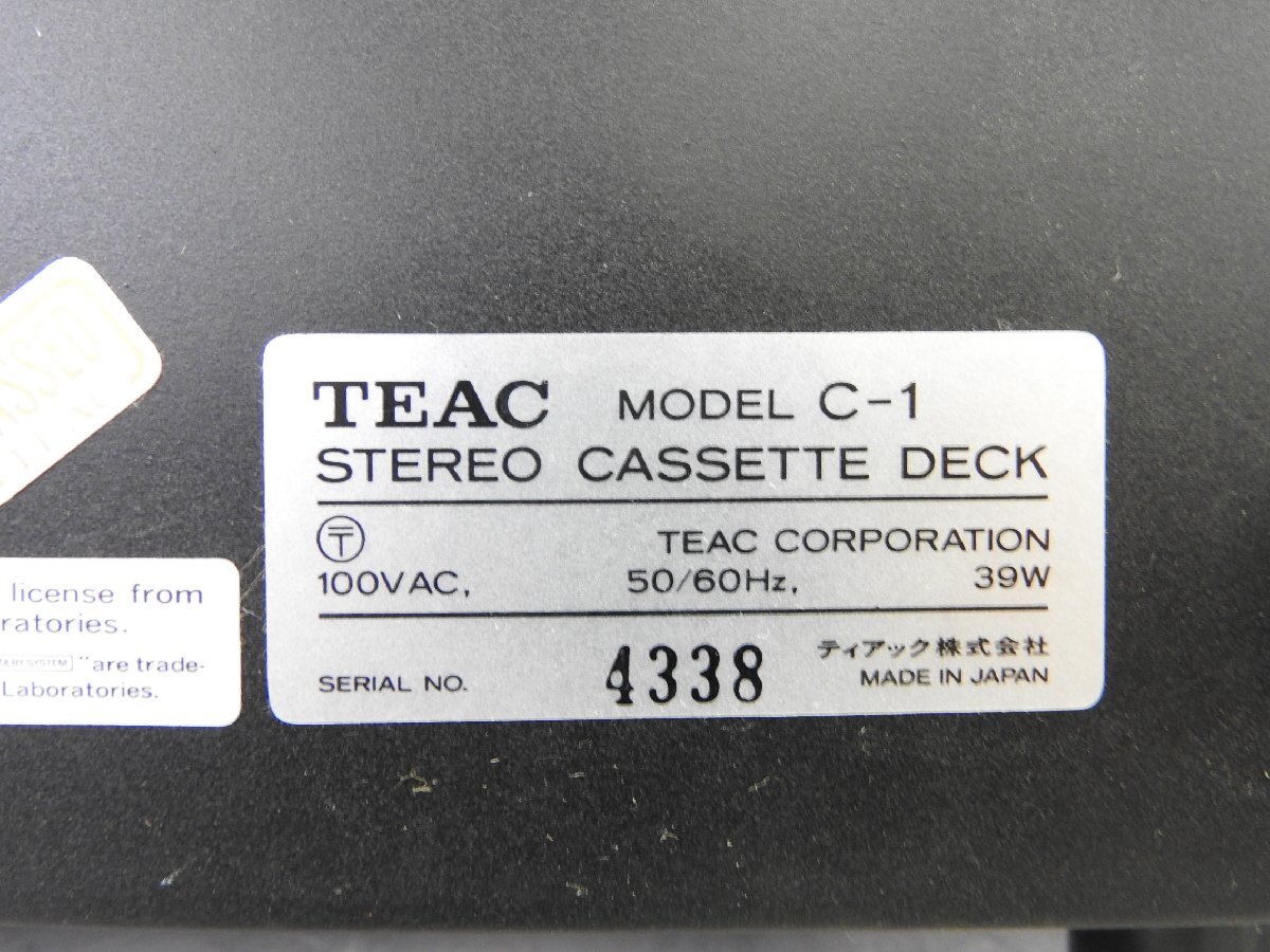 【傷や汚れあり】【J】TEAC C-1 カセットデッキ ティアック 3046150の落札情報詳細 - Yahoo!オークション落札価格検索 ...