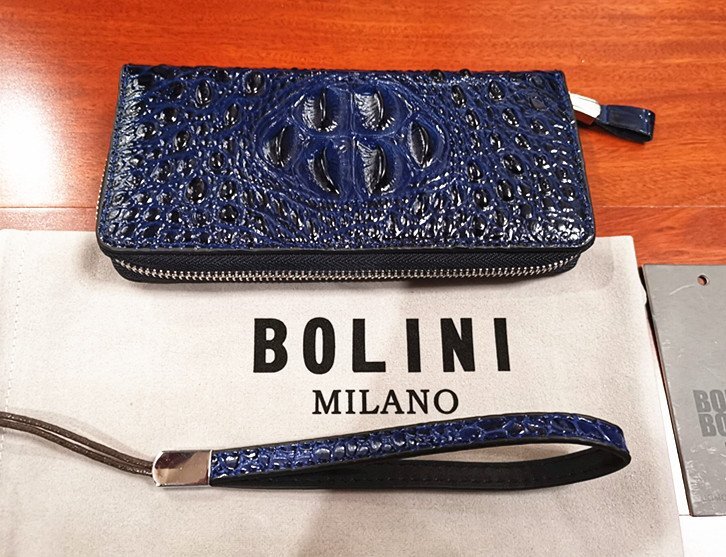 【未使用】逸品*イタリア製※定価15万 イタリア・ミラノ発*BOLINI/ボリニ・最上級牛革・クロコダイル*ラウンドファスナー 長財布・黒の ...