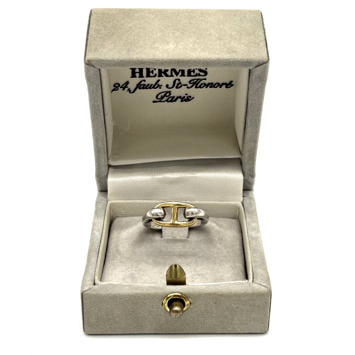 【やや傷や汚れあり】希少人気 HERMES エルメス シェーヌダンクル リング 指輪 K18YG 750 SV925 シルバー コンビ ヴィンテージ アクセサリー 8号 48 中古 現状品の ...