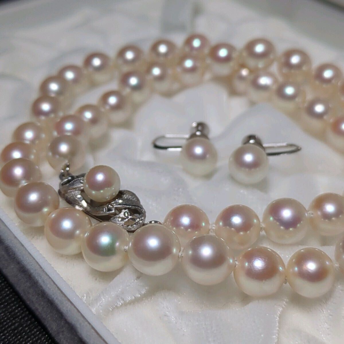 【目立った傷や汚れなし】【8.0-8.5mm K14イヤリング】アコヤ真珠 47cm 大珠 干渉色 ホワイト ネックレス 本真珠 アクセサリー SILVER pearl あこや パールの落札 ...