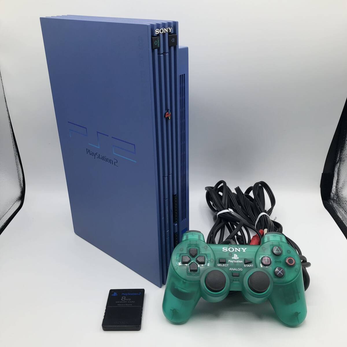 【やや傷や汚れあり】Sony PlayStation 2 ソニー プレイステーション 2 PS2 SCPH-39000 TB トイズブルー 本体 コントローラー メモリーカード 動作確認済み ...