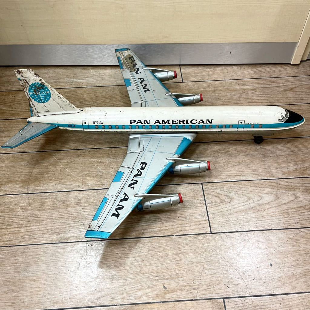 【傷や汚れあり】アサヒ玩具 パンナム航空 PAN AM 飛行機 N701PA ブリキ おもちゃ DC-8 航空機 ATC 昭和レトロ 当時物 ...