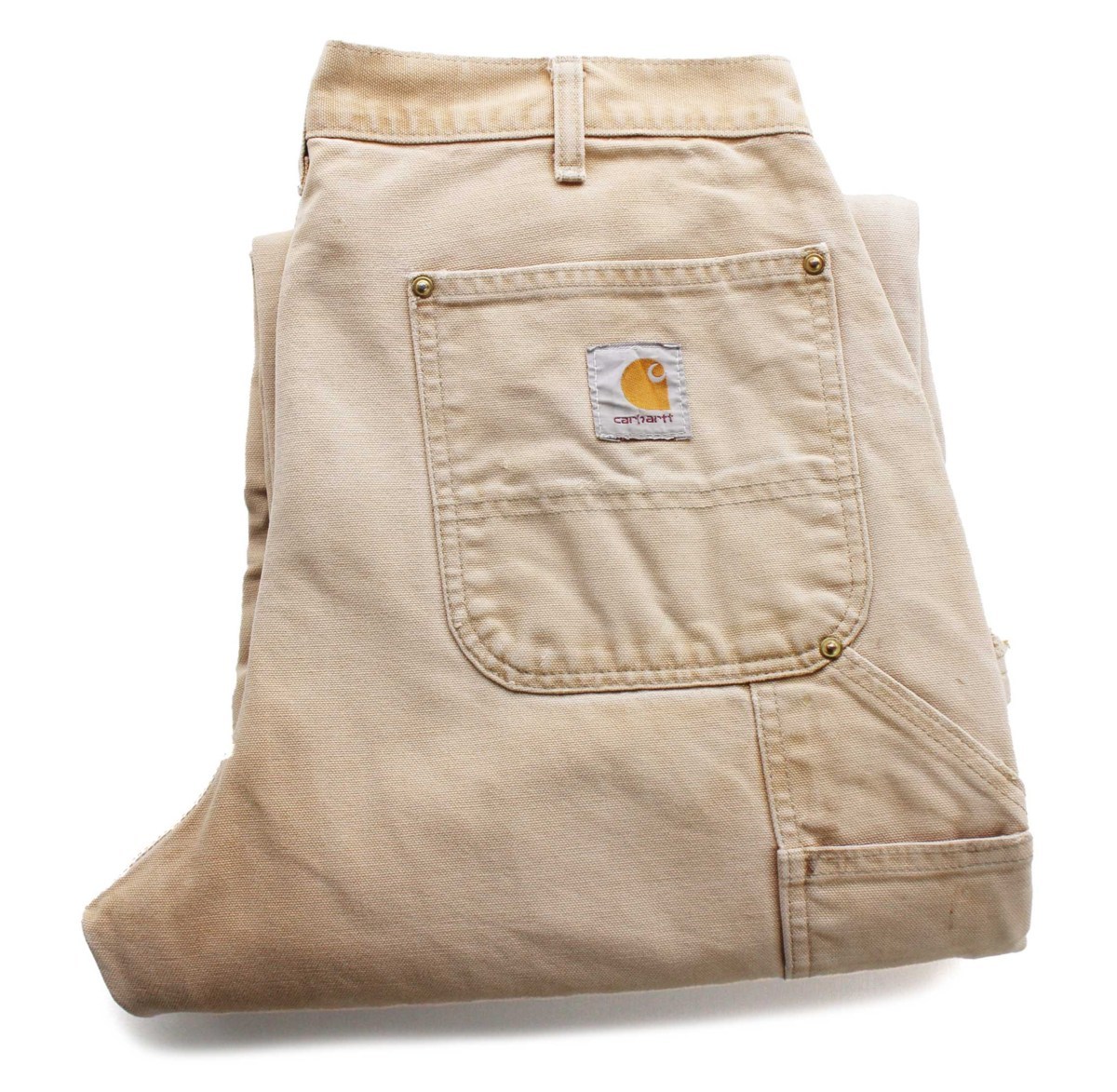 【傷や汚れあり】★90s USA製 carharttカーハート ダック地 ダブルニー ペインターパンツ ボロ ペンキ飛び 茶 フェード w34 L34★SWP41 オールドの落札情報詳細 ...