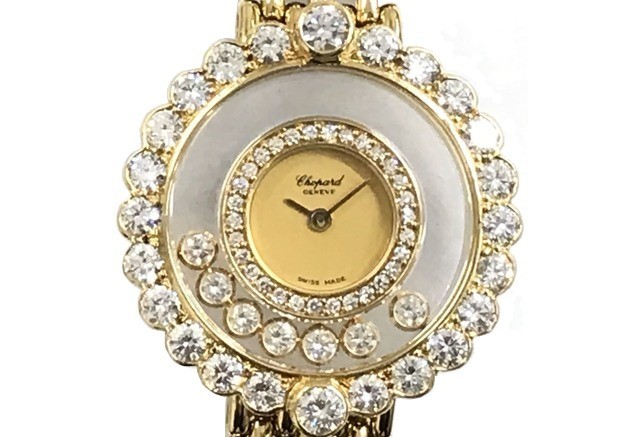 【未使用に近い】 CHOPARD ショパール ハッピーダイヤモンド ダイヤベゼル 7Pダイヤ 4097 金無垢 K18 文字盤ゴールド【送料 ...